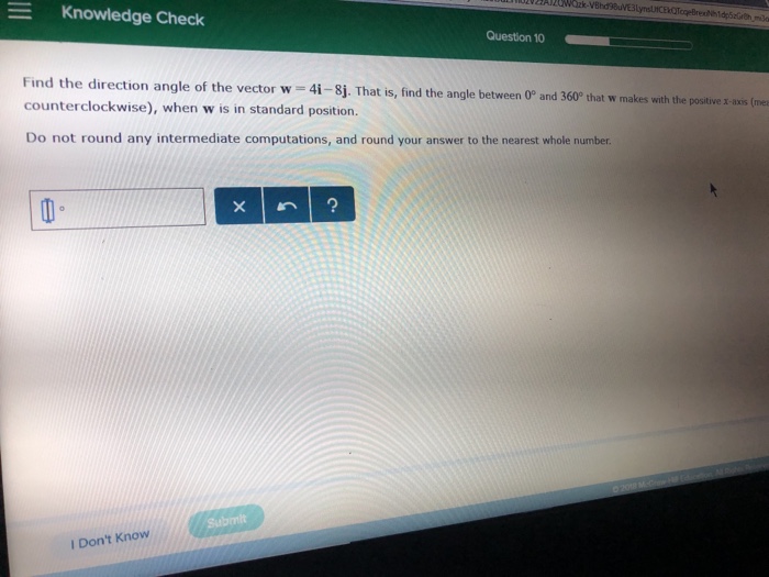 Solved Knowledge Check Question 10 Find the direction angle | Chegg.com