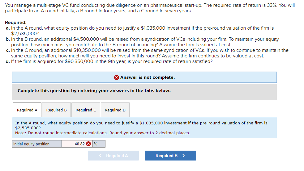 Solved You manage a multi-stage VC fund conducting due | Chegg.com