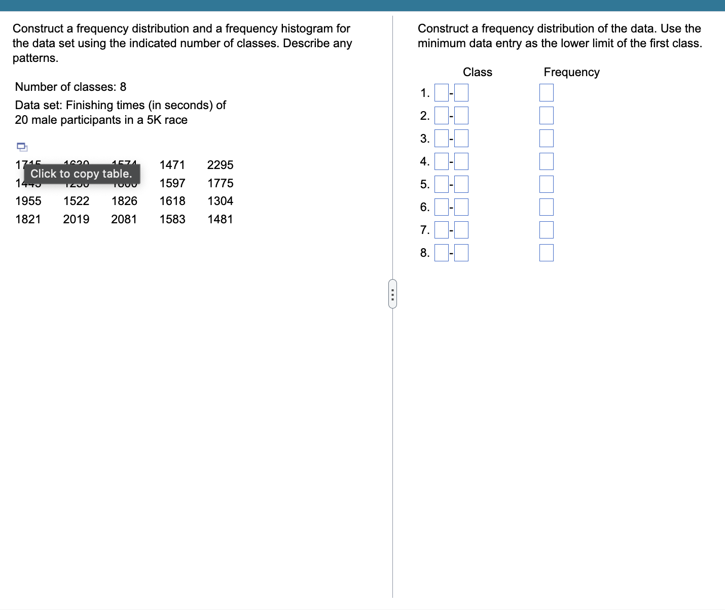 Solved Construct a frequency distribution and a frequency | Chegg.com