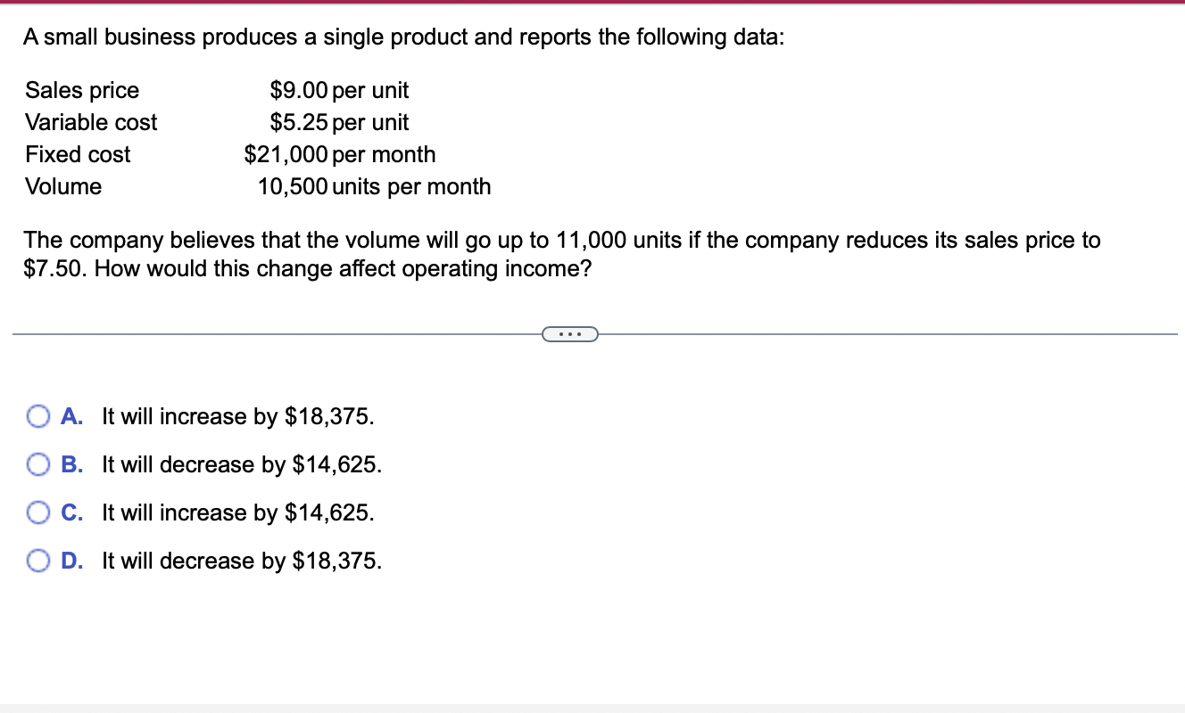 Solved A small business produces a single product and | Chegg.com