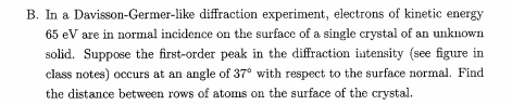 Solved B. In a Davisson-Germer-like diffraction experiment, | Chegg.com