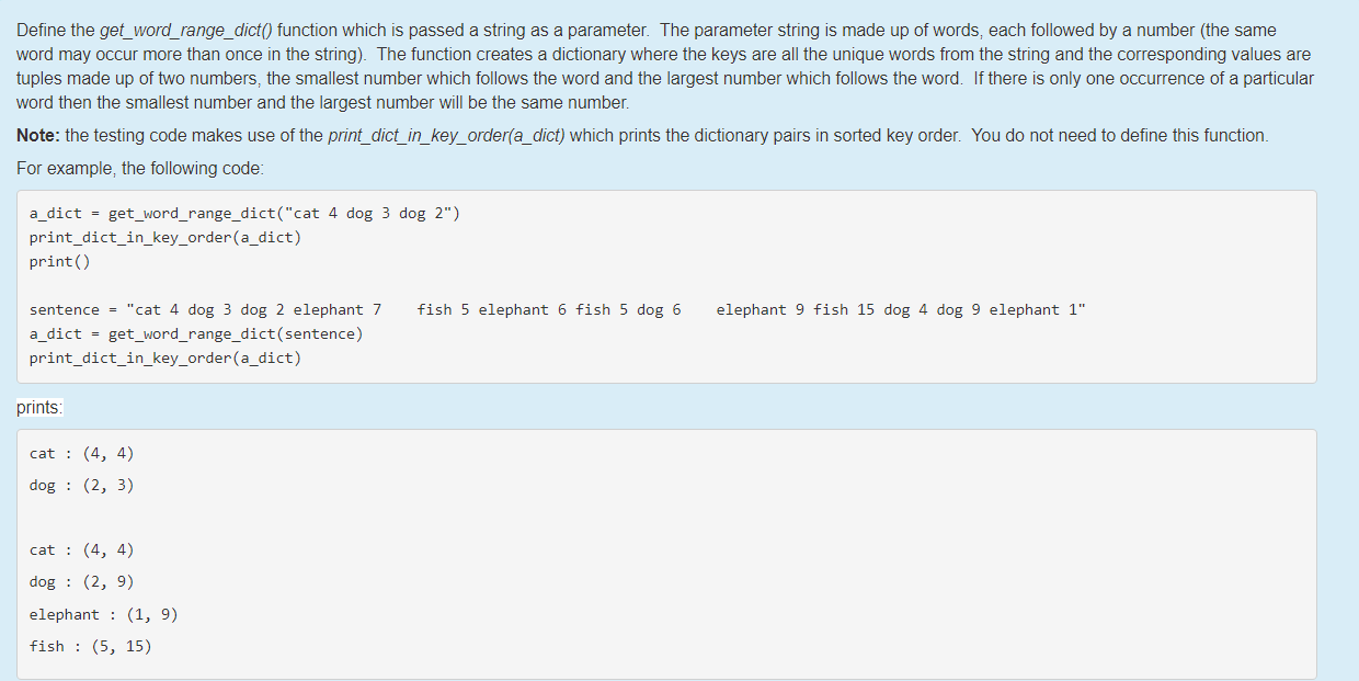 Solved Define the get word range dict() function which is | Chegg.com Solved Define the get word range dict() function which is | Chegg.com