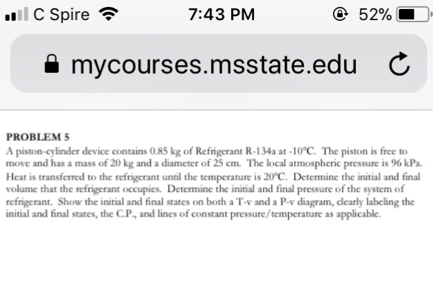 Solved all C Spire 7:43 PM 52%. a mycourses.msstate.edu | Chegg.com