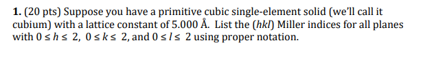1. (20 pts) Suppose you have a primitive cubic | Chegg.com