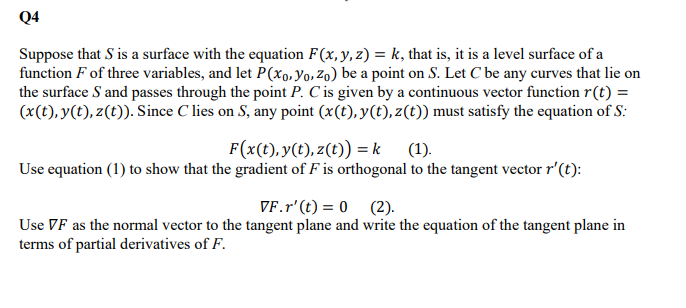 Solved Suppose that S is a surface with the equation | Chegg.com