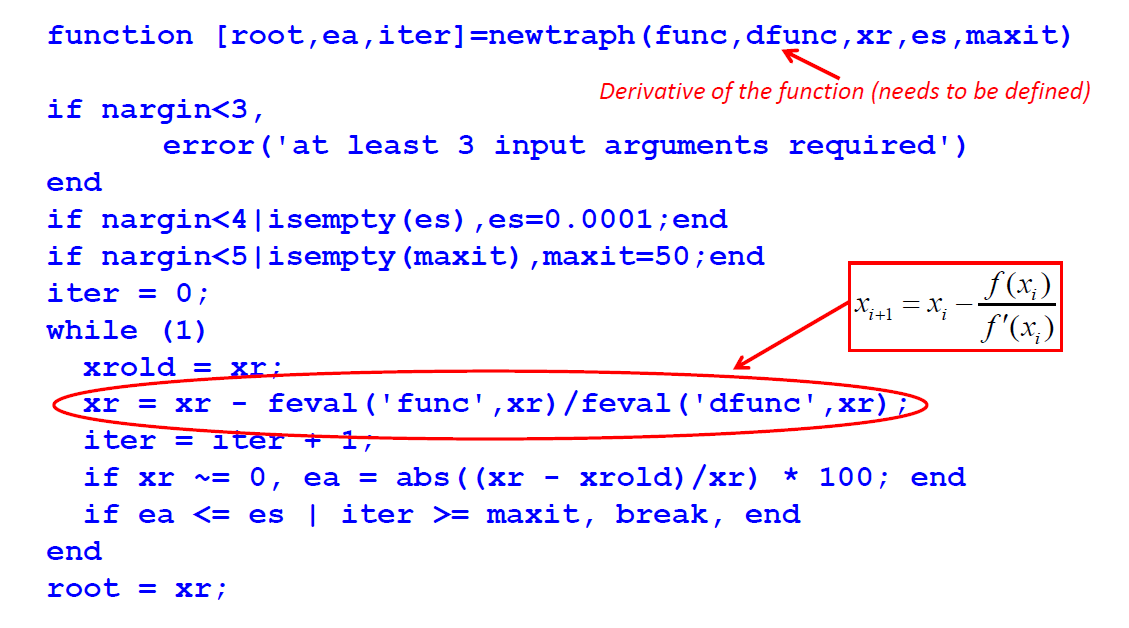 Solved function [root, ea, iter] =newtraph (func,dfunc, xr, | Chegg.com