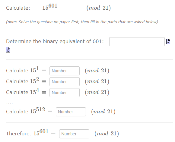 Solved Calculate: 15601(mod21) (note: Solve the question on | Chegg.com