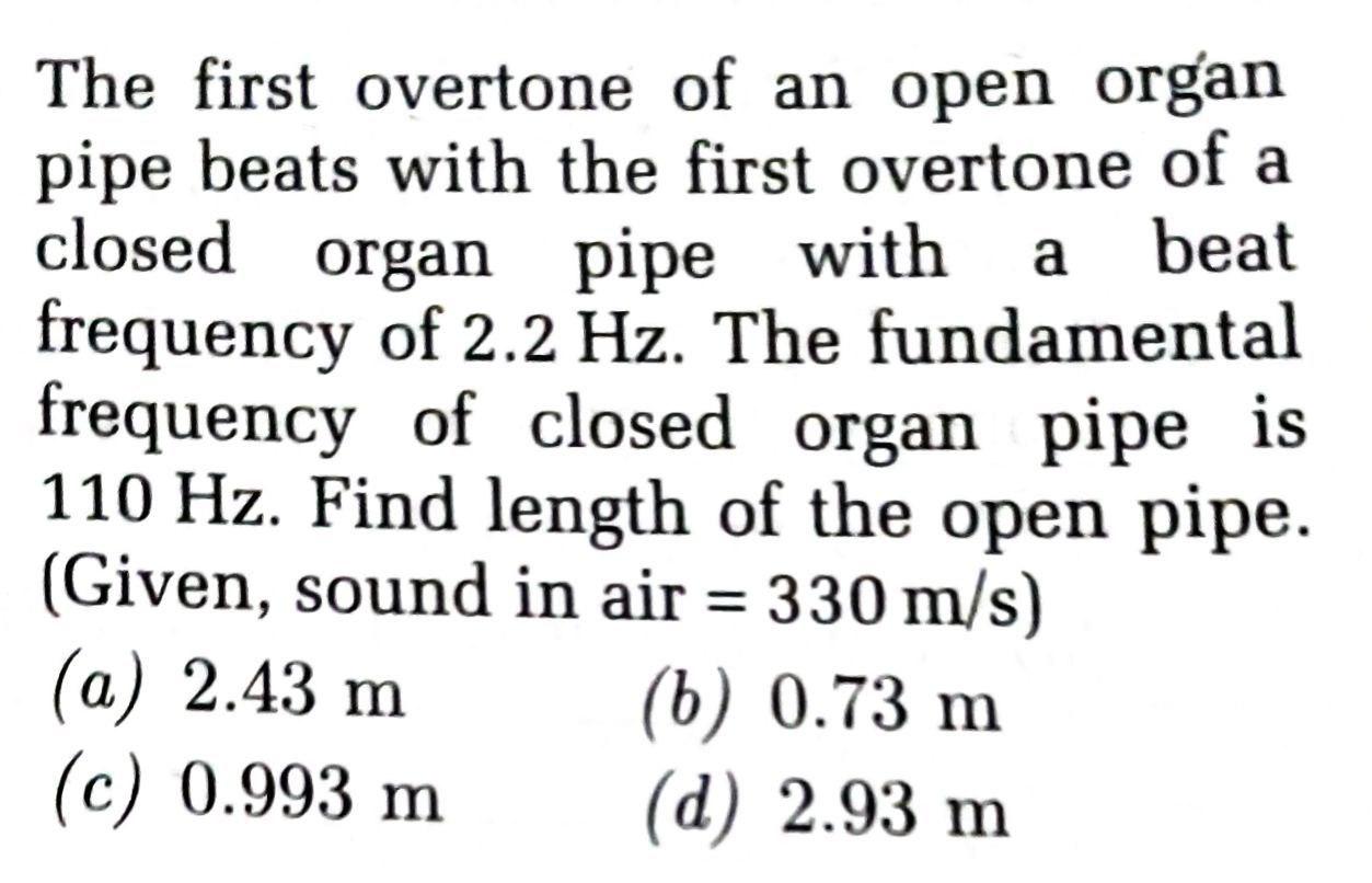 Solved The first overtone of an open organ pipe beats with | Chegg.com