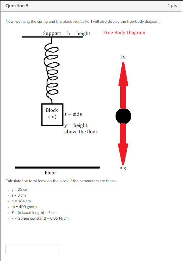 Solved Question 5 1 pts Now, we hang the spring and the | Chegg.com