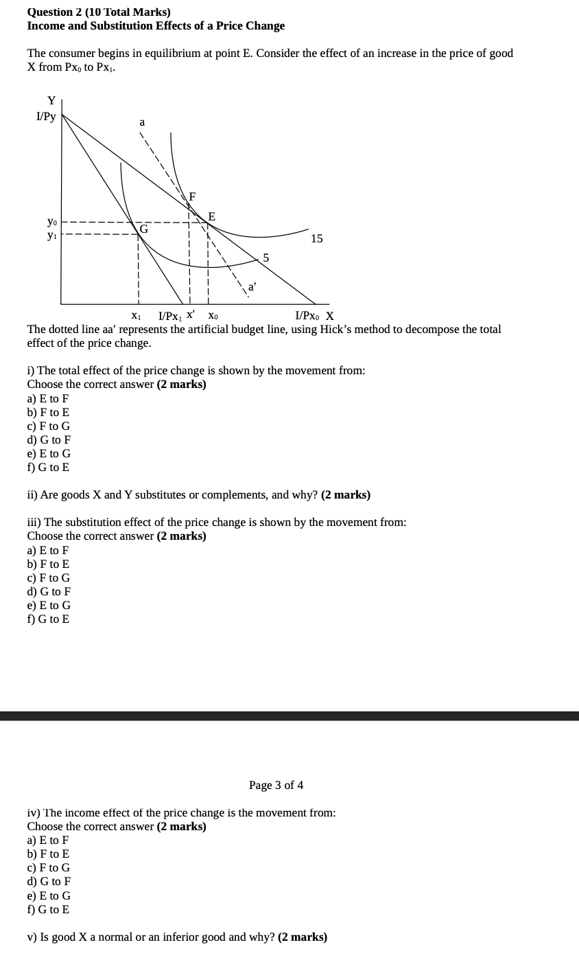 Solved Question 2 (10 ﻿Total Marks) ﻿Income and Substitution | Chegg.com