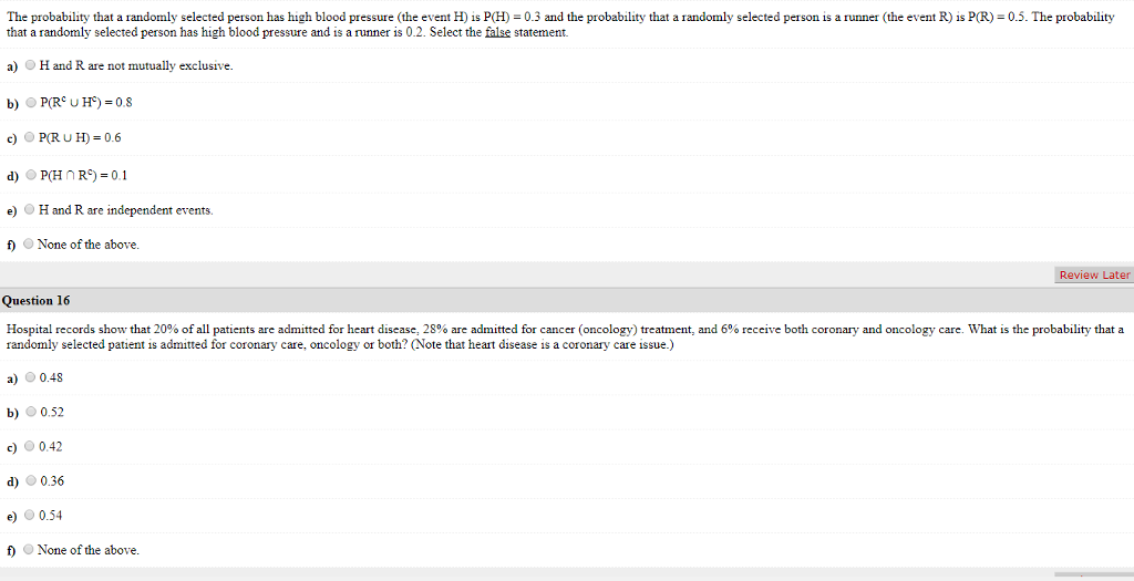 Solved The probability that a randomly selected person has | Chegg.com