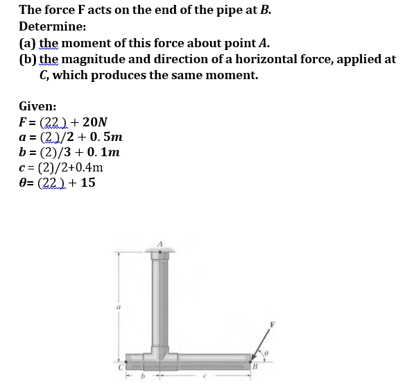 Solved The force Facts on the end of the pipe at B. | Chegg.com