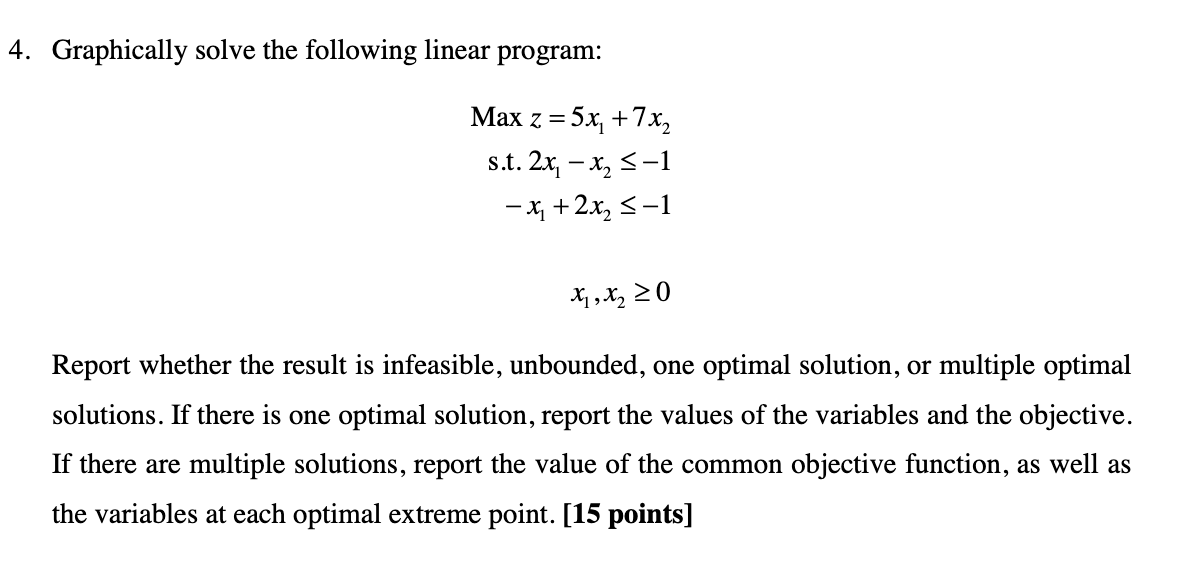 Solved 4. Graphically solve the following linear program: | Chegg.com