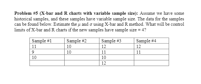 Solved Problem #5 (X-bar and R charts with variable sample | Chegg.com