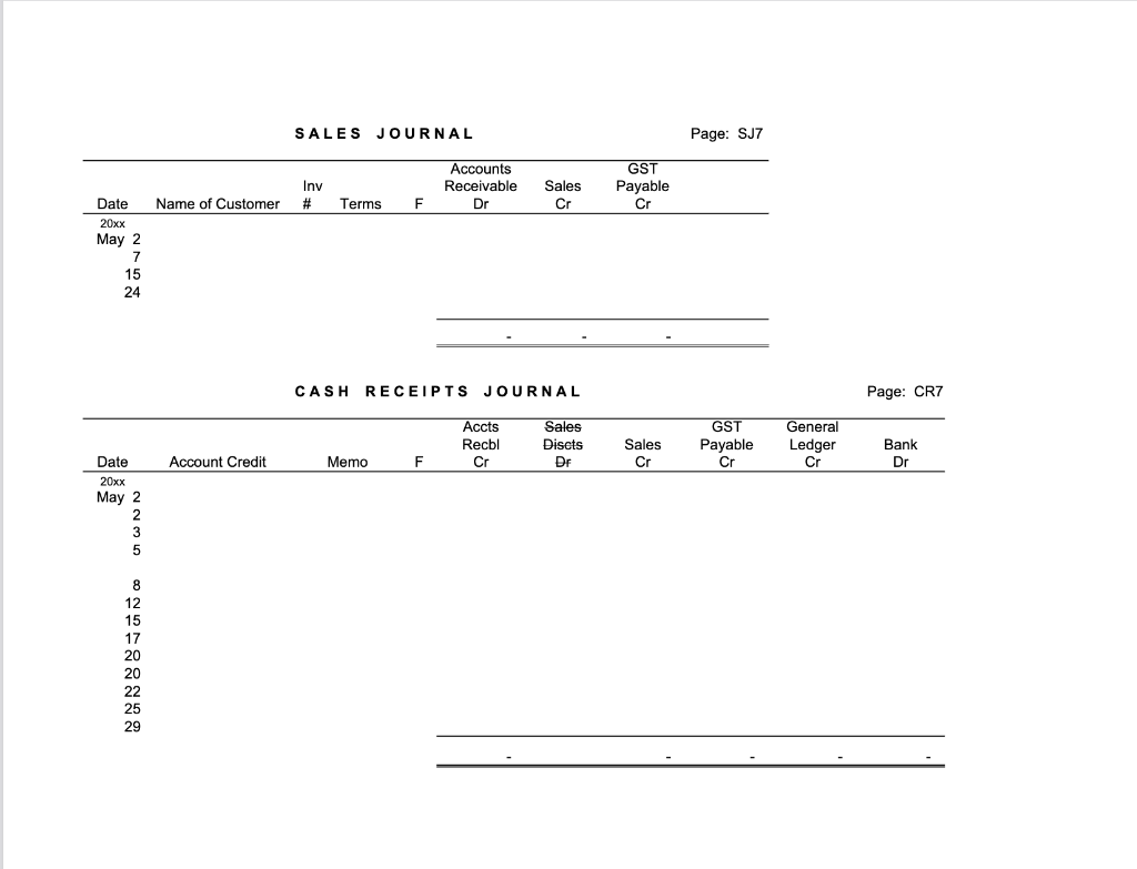 Solved 1. Set up a Sales Journal (page SJ7) with the | Chegg.com