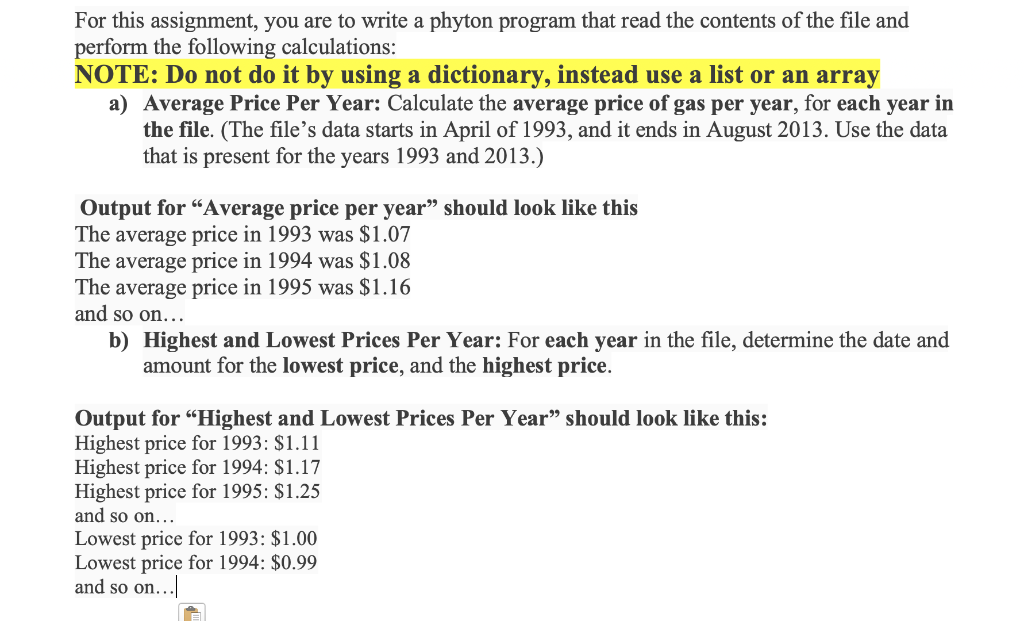 Solved Use Python The file GasPrices.txt. contains the | Chegg.com