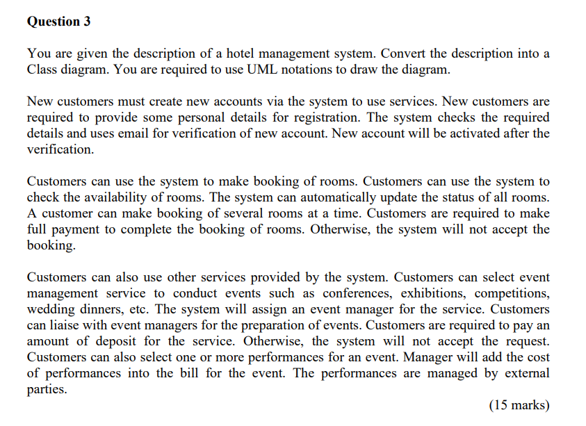 Solved Question 3 You are given the description of a hotel | Chegg.com