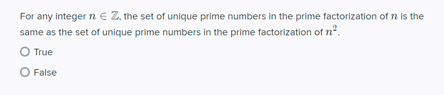 Solved For any integer n e Z, the set of unique prime | Chegg.com