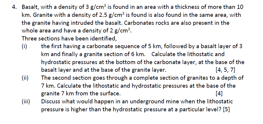 Solved 4. Basalt, with a density of 3 g/cm3 is found in an | Chegg.com