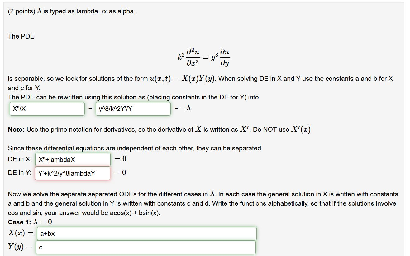 Solved (2 points) is typed as lambda, a as alpha. The PDE | Chegg.com