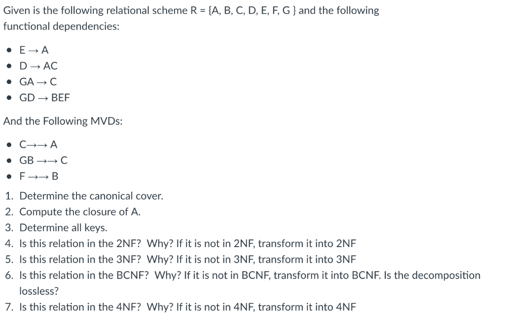 Solved Given is the following relational scheme R [A, B, C, | Chegg.com