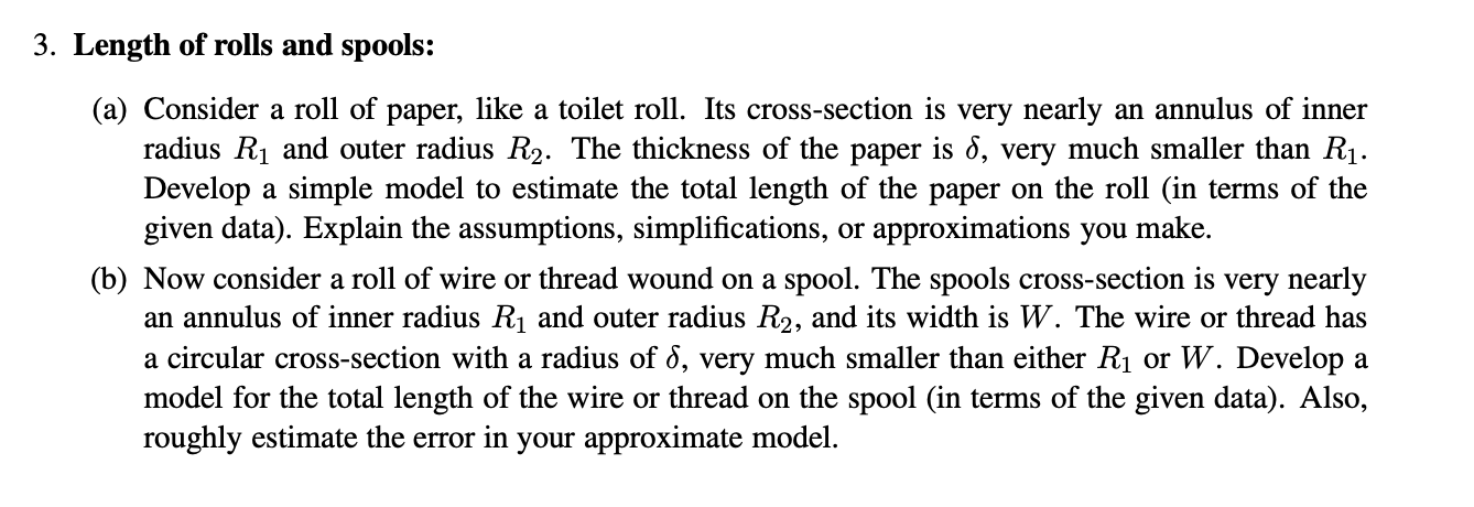3. Length of rolls and spools: (a) Consider a roll of | Chegg.com