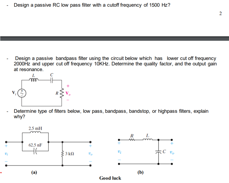 Solved Design a passive RC low pass filter with a cutoff | Chegg.com