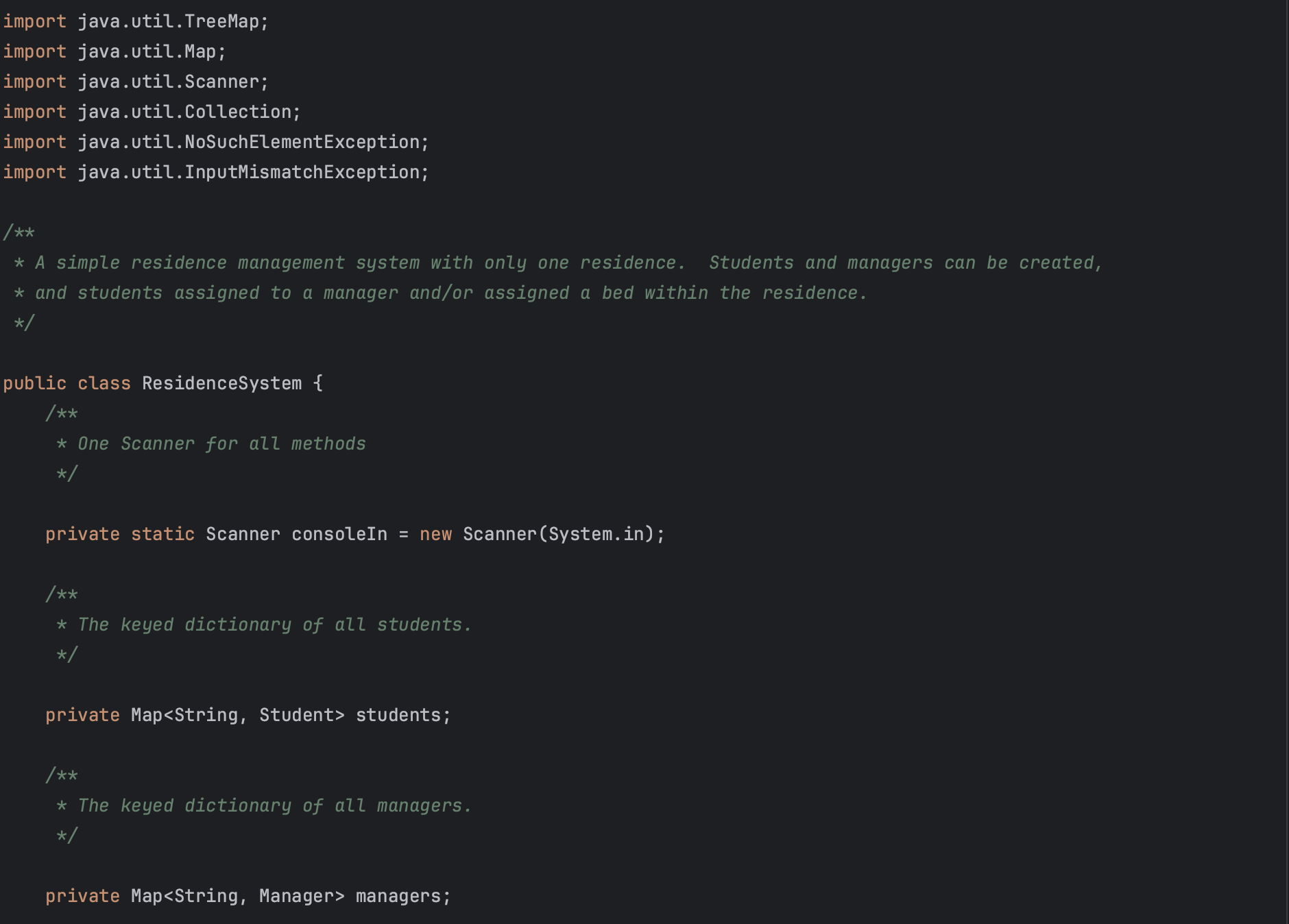 Solved Task Recall the ResidenceSystem class from Assignment | Chegg.com