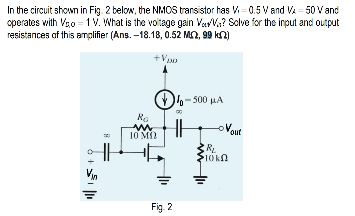 Solved In the circuit shown in Fig. 2 below, the NMOS | Chegg.com