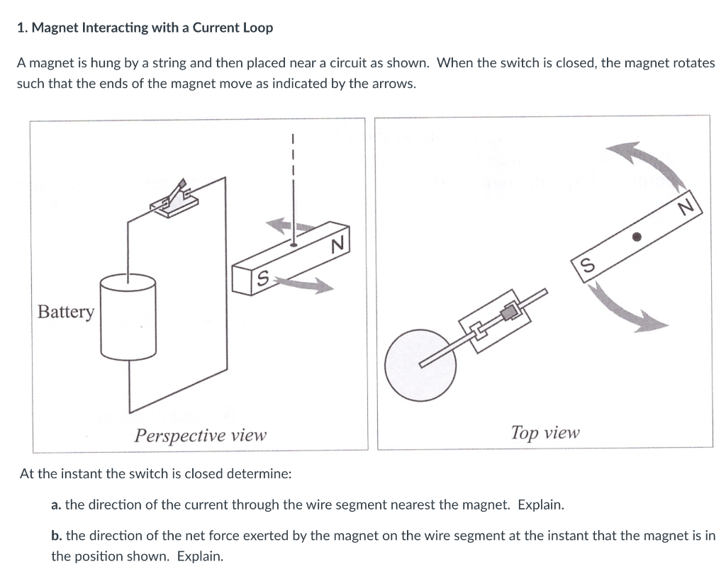 Solved 1. Magnet Interacting with a Current Loop A magnet is | Chegg.com