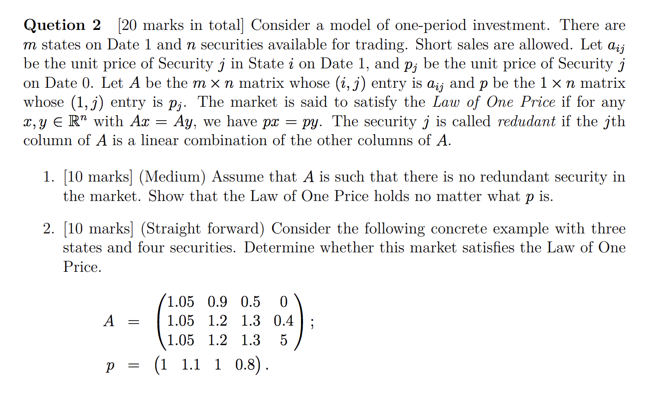 Quetion 2[20 marks in total ] Consider a model of | Chegg.com