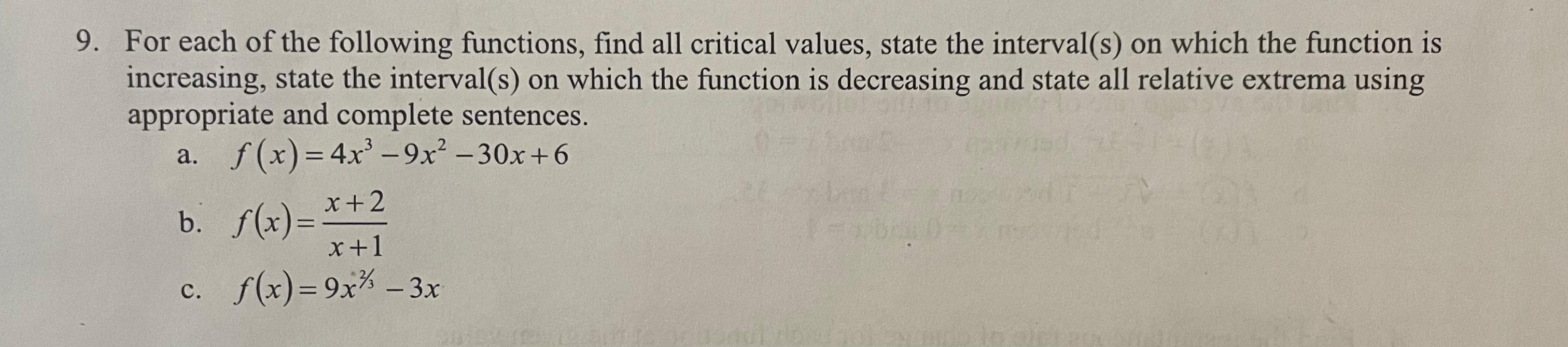 Solved 9. For each of the following functions, find all | Chegg.com