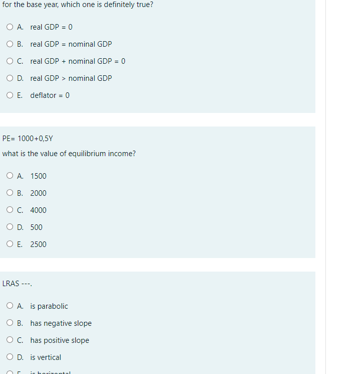 Solved for the base year, which one is definitely true? A. | Chegg.com