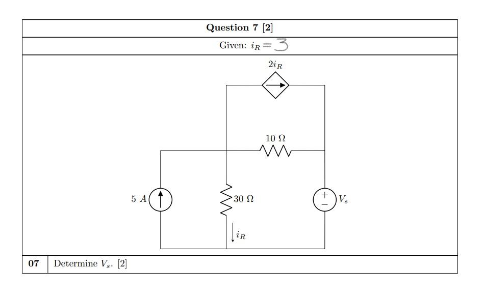 Solved Question 7 [2] Given: iR 3 2iR 10 12 M. + 5 AC 1 30 | Chegg.com