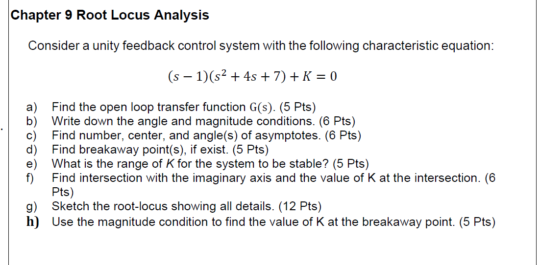 Solved Chapter 9 Root Locus Analysis Consider a unity | Chegg.com
