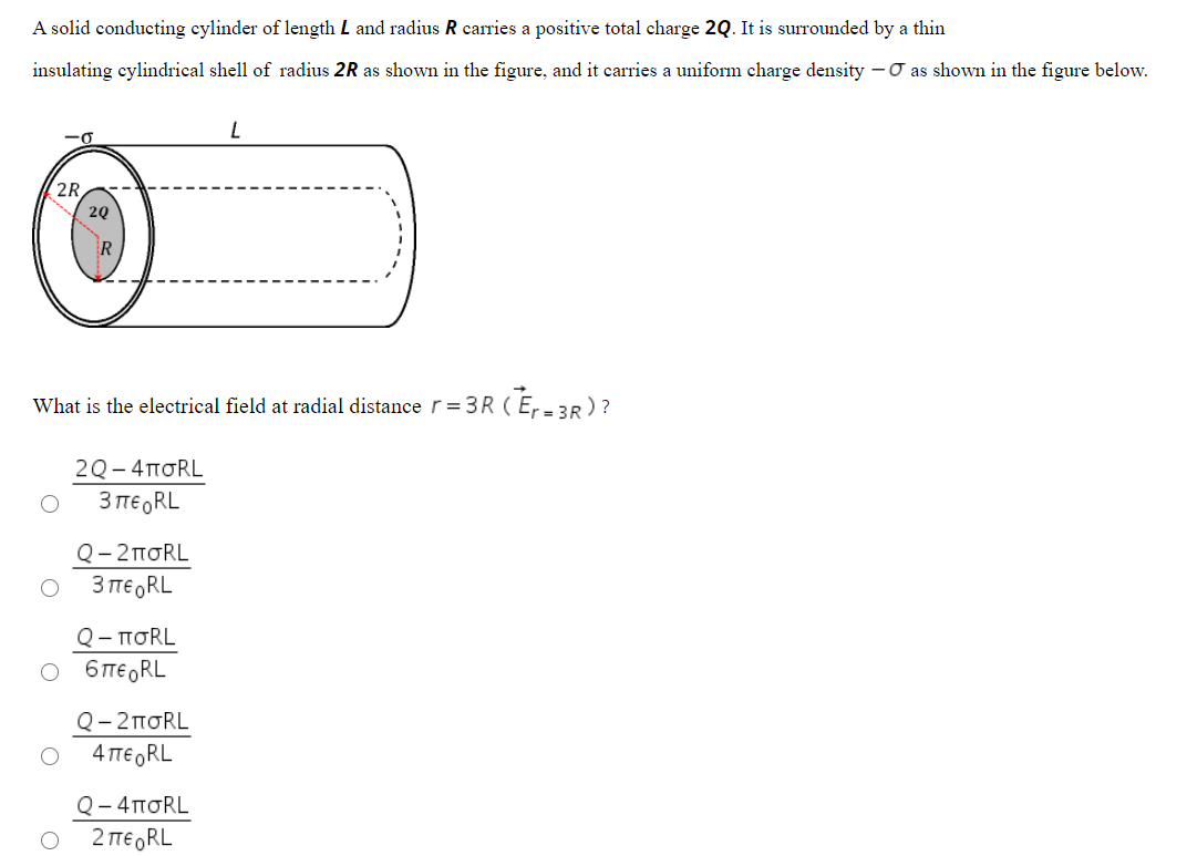 Solved A solid conducting cylinder of length L and radius R | Chegg.com
