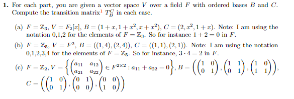 Solved 1. For each part, you are given a vector space \\( V | Chegg.com
