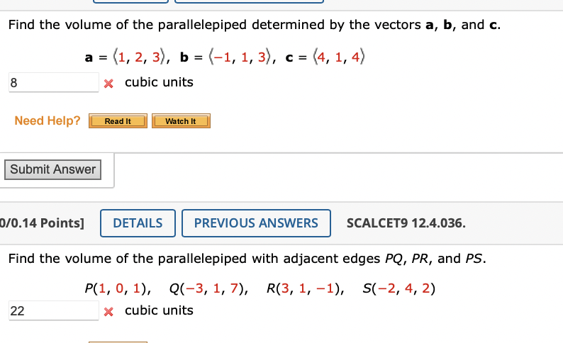 Solved Find the volume of the parallelepiped determined by | Chegg.com