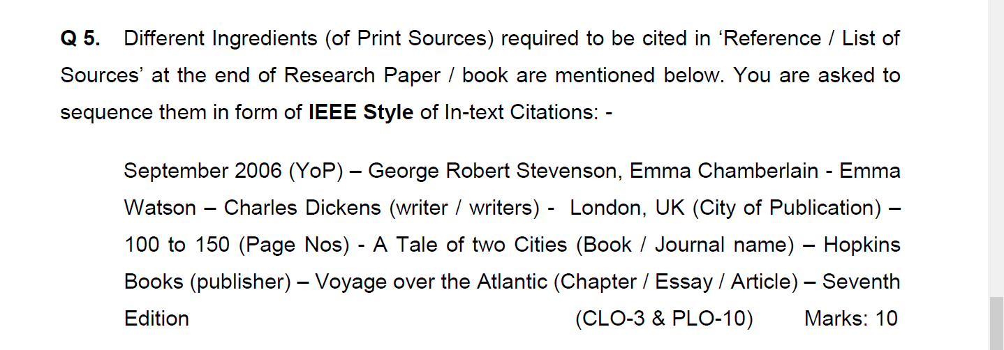 Solved Q 5. Different Ingredients (of Print Sources) | Chegg.com