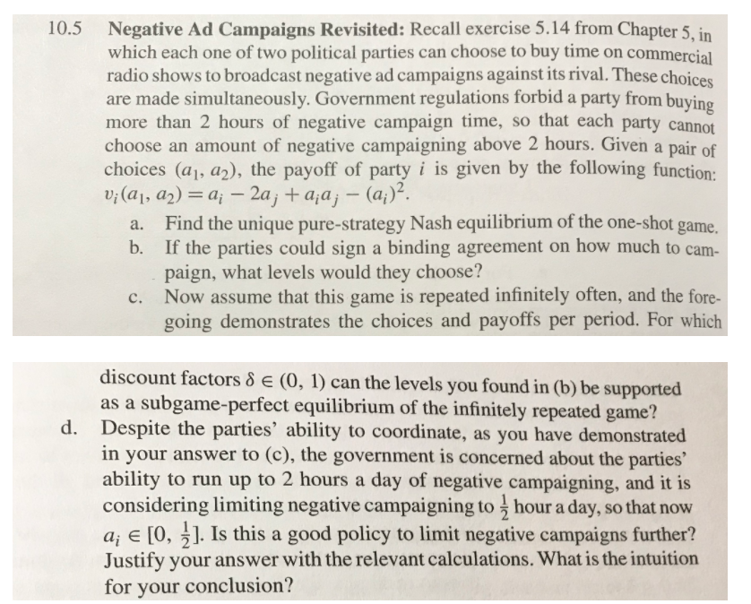 10.5 Negative Ad Campaigns Revisited: Recall exercise | Chegg.com
