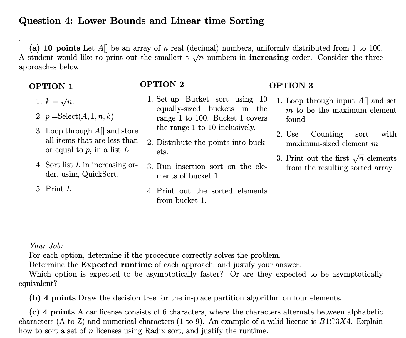 Solved Question 4: Lower Bounds and Linear time | Chegg.com
