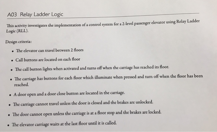 Design a two story elevator and make the ladder logic | Chegg.com