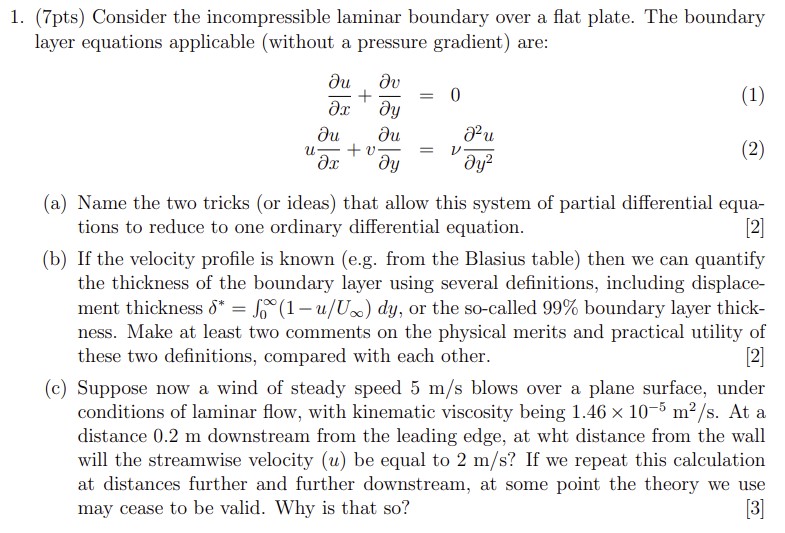 Solved (7pts) ﻿Consider the incompressible laminar boundary | Chegg.com