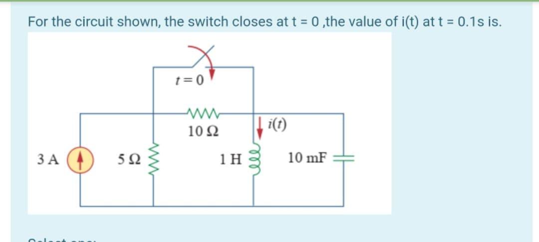 Solved For the circuit shown, the switch closes at t = 0, | Chegg.com