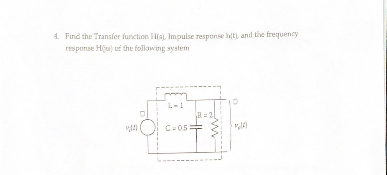 Solved 4. Find the Transfer function H(s), Impulse response | Chegg.com