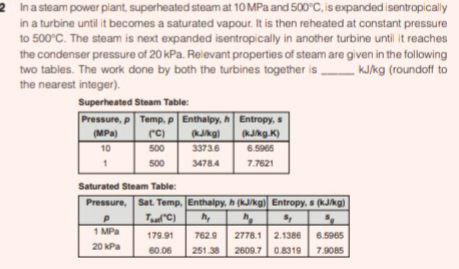 Solved 2 In a steam power plant superheated steam at 10 MPa | Chegg.com
