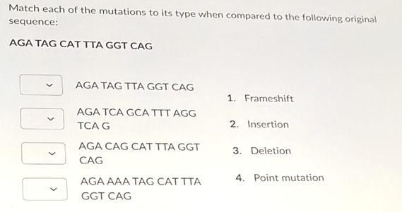 Solved Match each of the mutations to its type when compared | Chegg.com