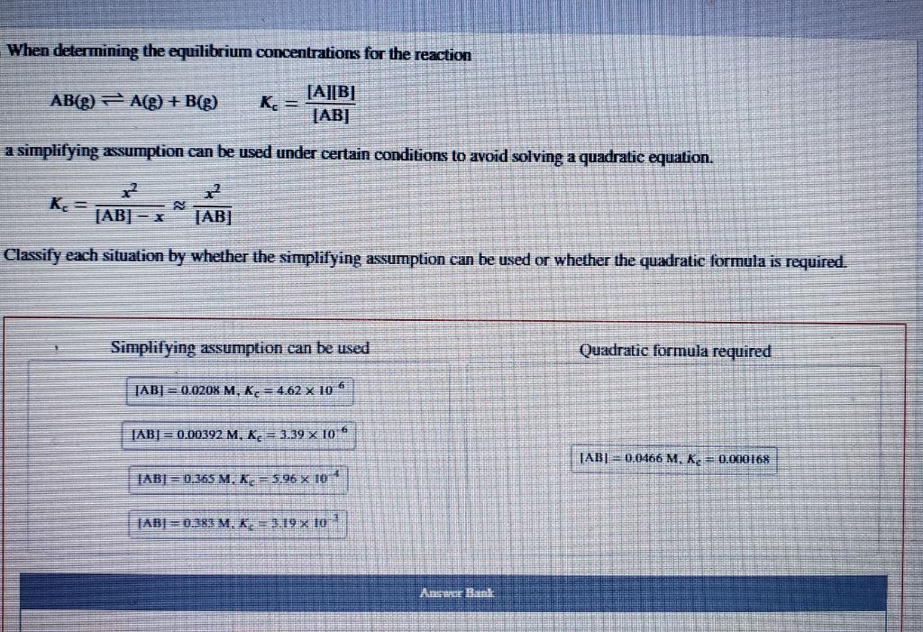 Solved When determining the equilibrium concentrations for | Chegg.com