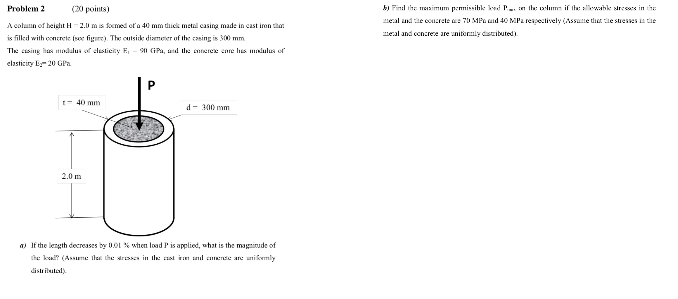 Solved Problem 2 b) Find the maximum permissible load Pmax | Chegg.com