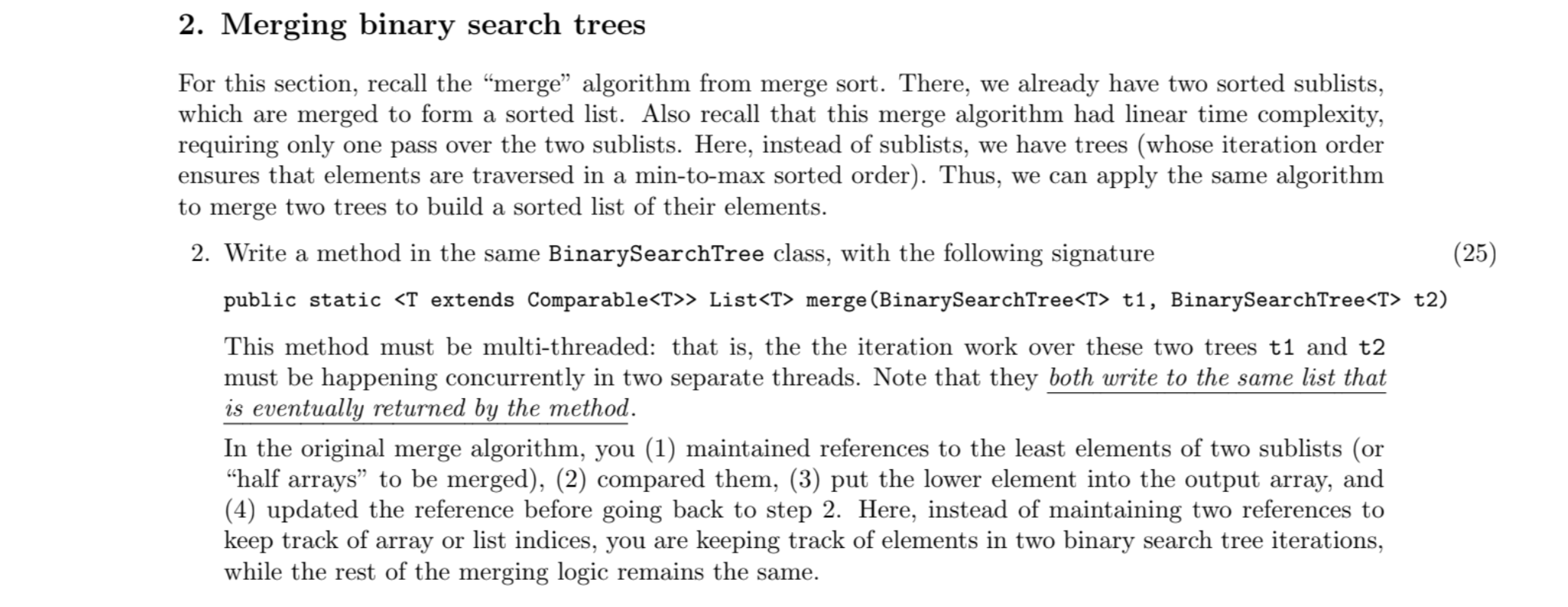 Solved 2. Merging binary search trees For this section, | Chegg.com